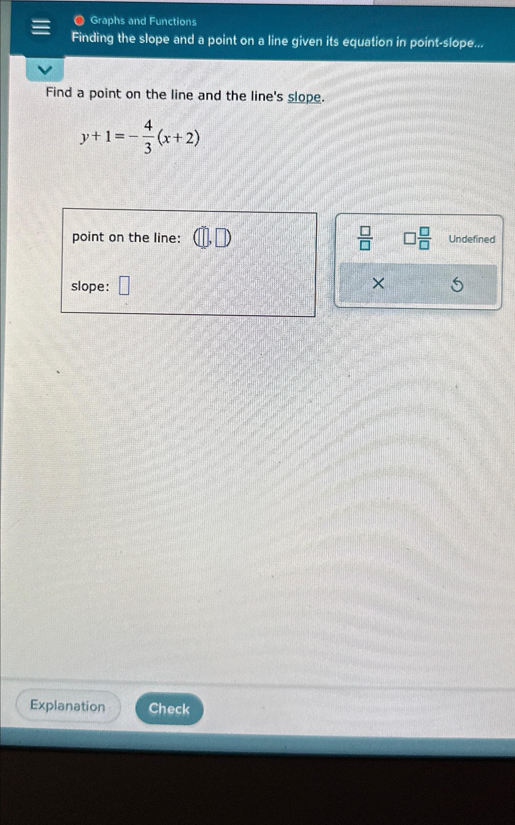 Solved Graphs and Functions Finding the slope and a point on | Chegg.com