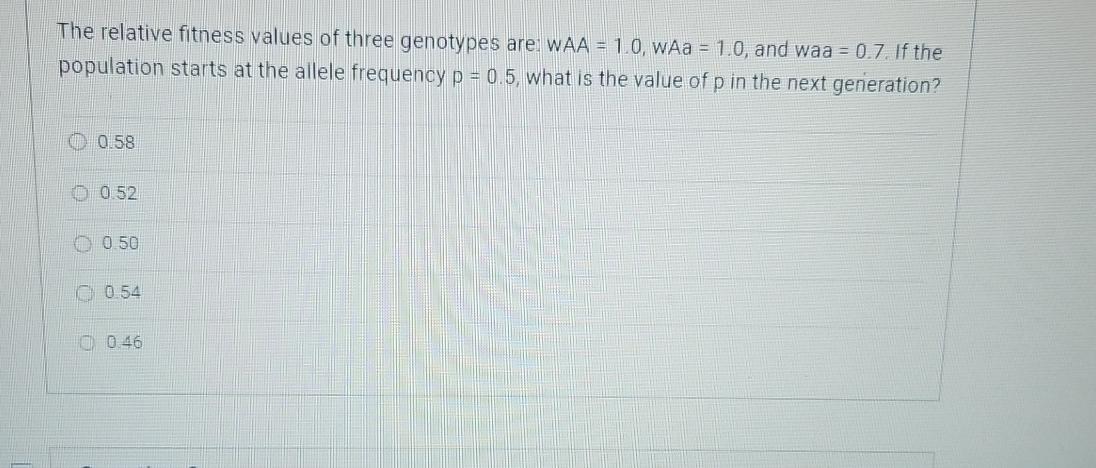 Solved The relative fitness values of three genotypes are: | Chegg.com