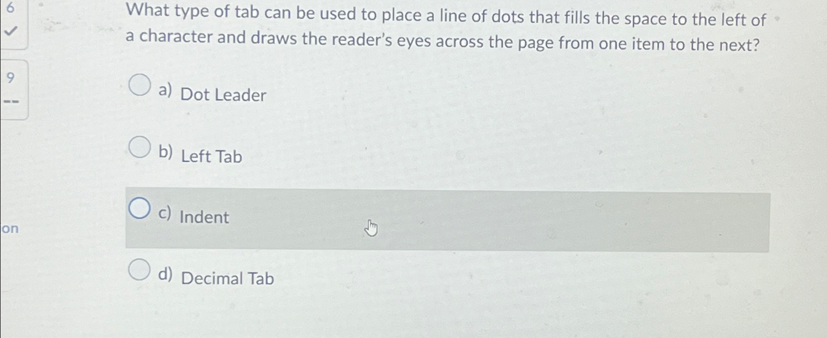 Solved What type of tab can be used to place a line of dots | Chegg.com