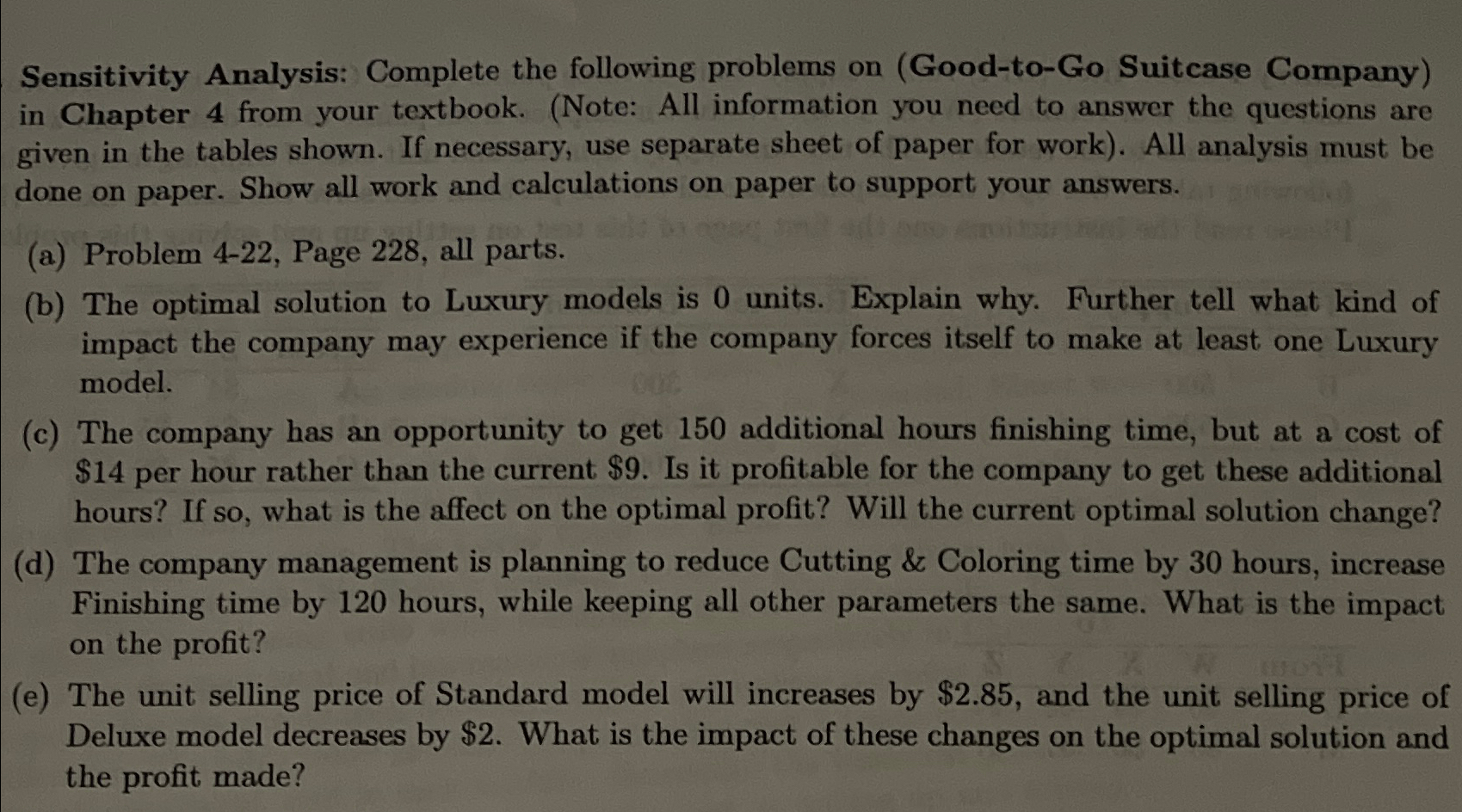 Solved Sensitivity Analysis: Complete the following problems | Chegg.com