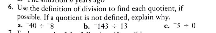 Solved 6. Use the definition of division to find each | Chegg.com