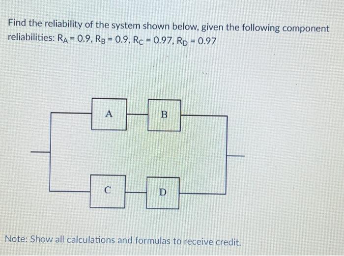 Solved Find the reliability of the system shown below, given | Chegg.com