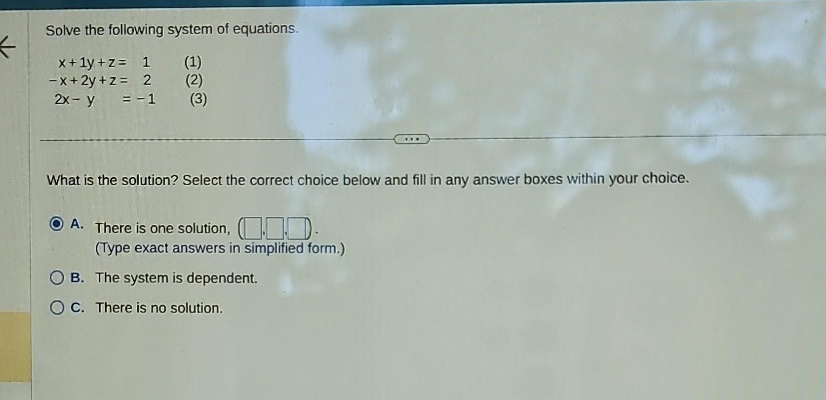 Solved Solve the following system of equations. | Chegg.com