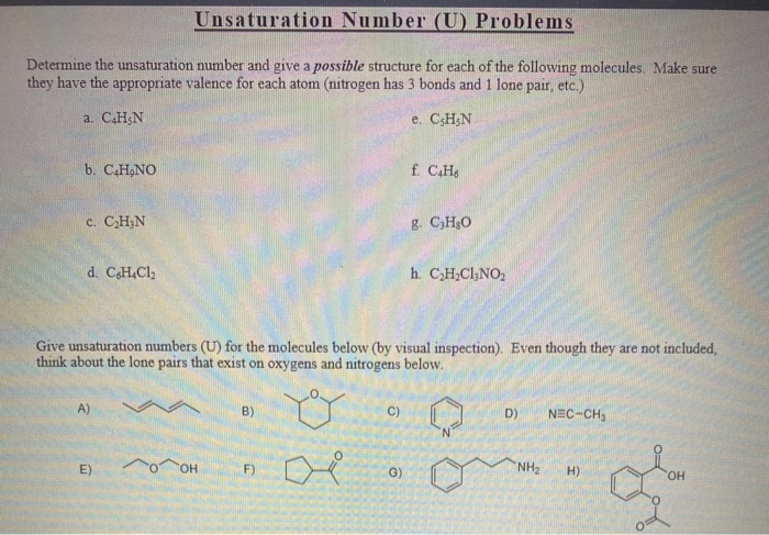 Solved Unsaturation Number (U) Problems Determine the | Chegg.com
