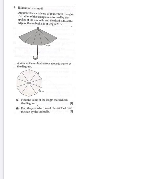 Solved 9 [Maximum marks: 6] An umbrella is made up of 10 | Chegg.com