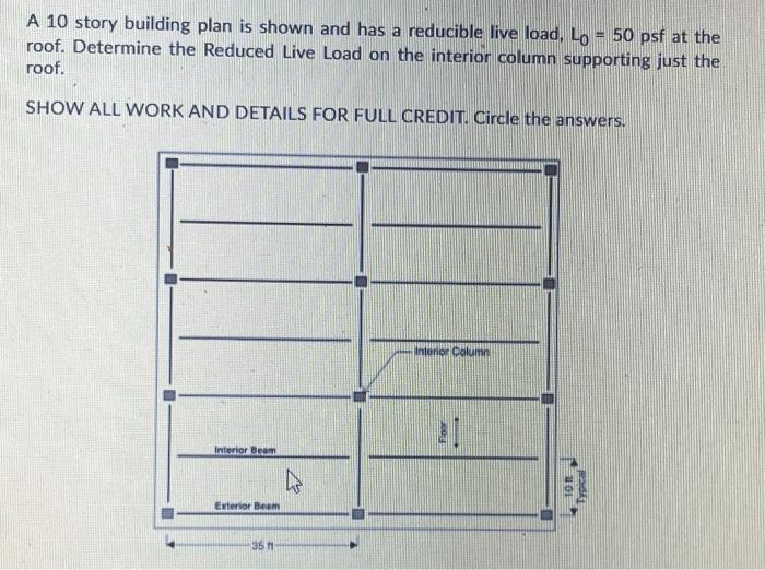 Solved A 10 story building plan is shown and has a reducible | Chegg.com
