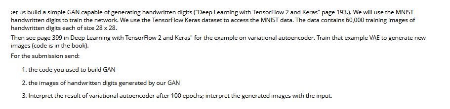 Solved :et us build a simple GAN capable of generating | Chegg.com