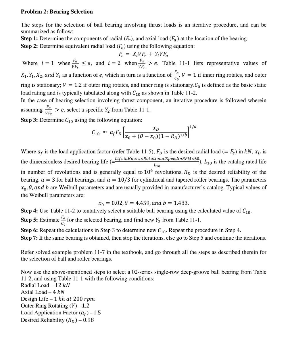 Solved The steps for the selection of ball bearing involving | Chegg.com