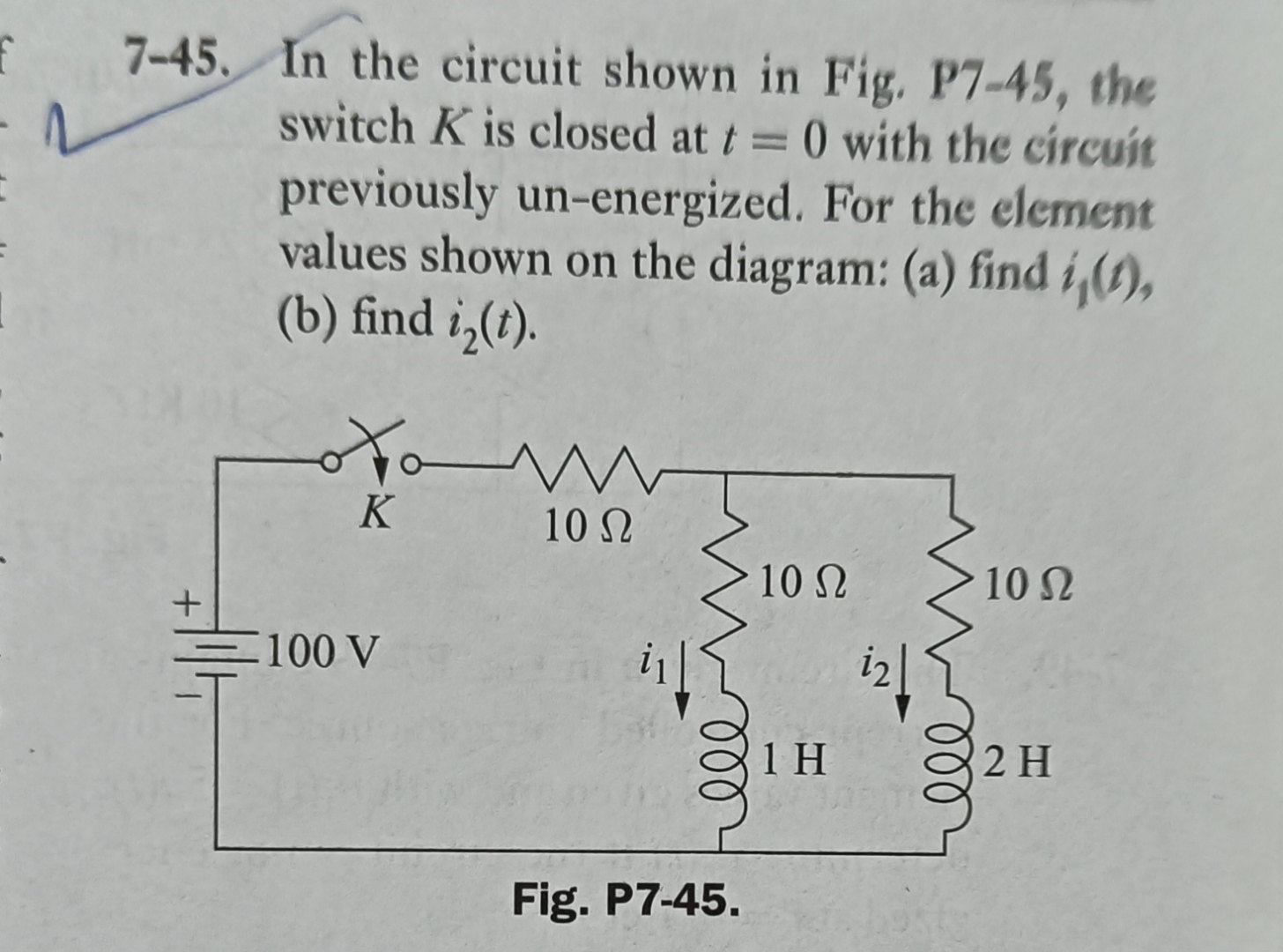 Solved 7-45. ﻿In the circuit shown in Fig. P7-45, ﻿the | Chegg.com