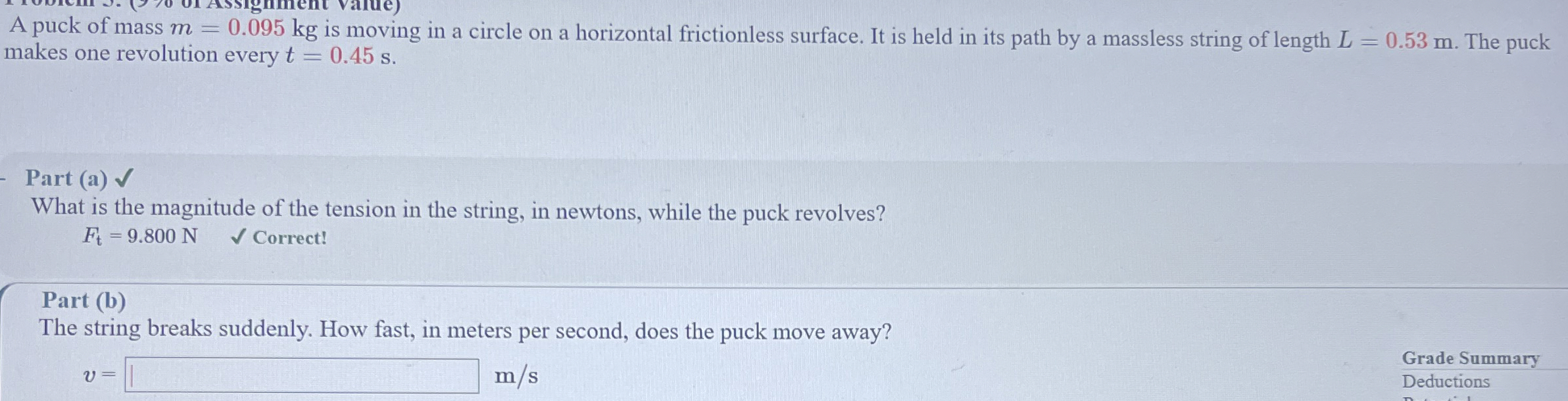Solved A puck of mass m=0.095kg ﻿is moving in a circle on a | Chegg.com