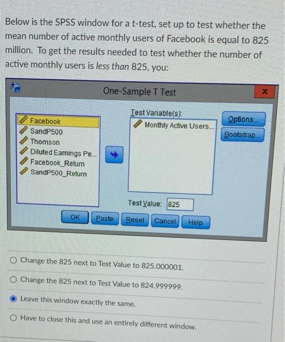Solved Below is the SPSS window for a t-test, set up to test | Chegg.com
