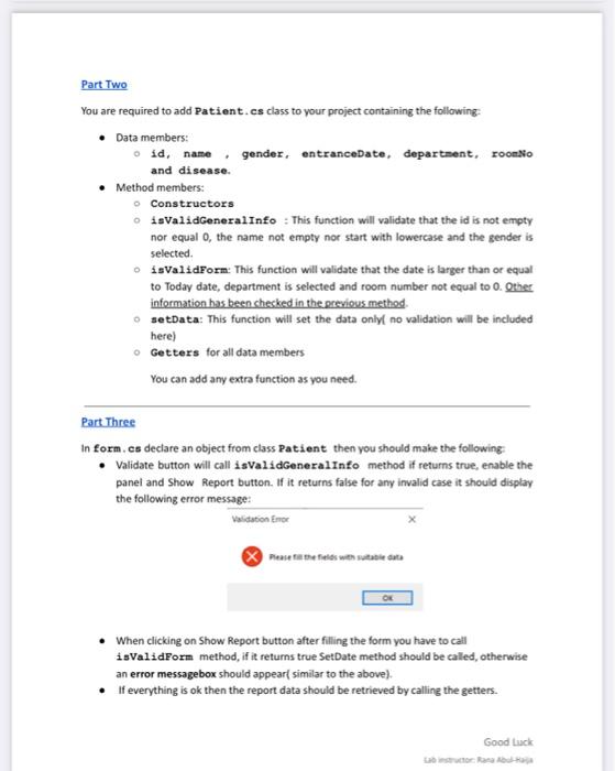 Solved Part Two You are required to add Patient. cs class to | Chegg.com
