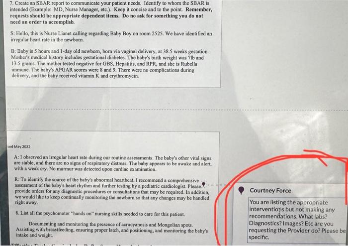 Solved 7. Create an SBAR report to communicate your patient | Chegg.com