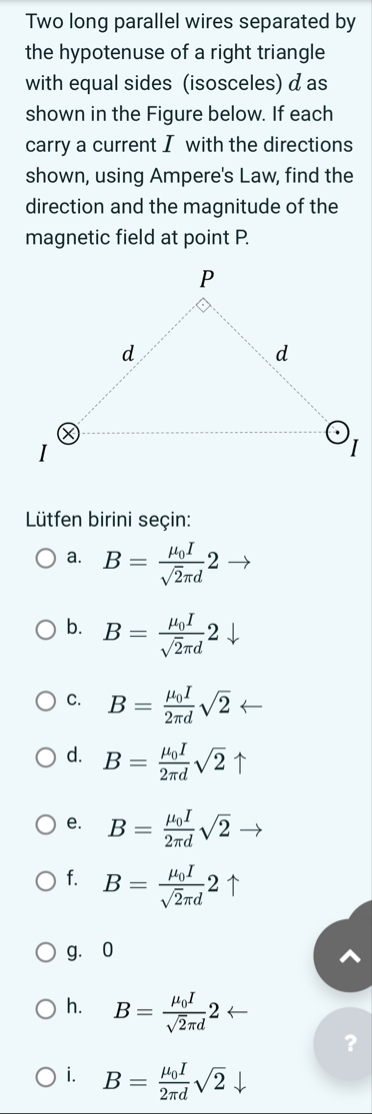 Solved Two long parallel wires separated by the hypotenuse | Chegg.com