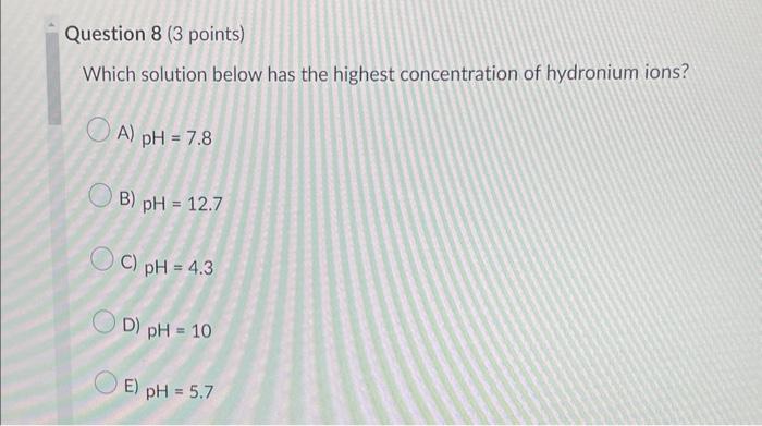 Solved Which solution below has the highest concentration of | Chegg.com