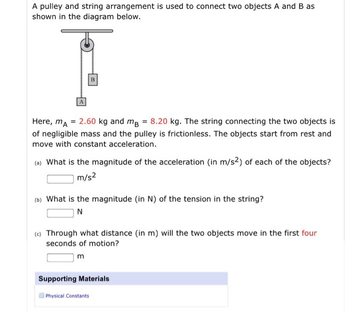 Solved A pulley and string arrangement is used to connect | Chegg.com