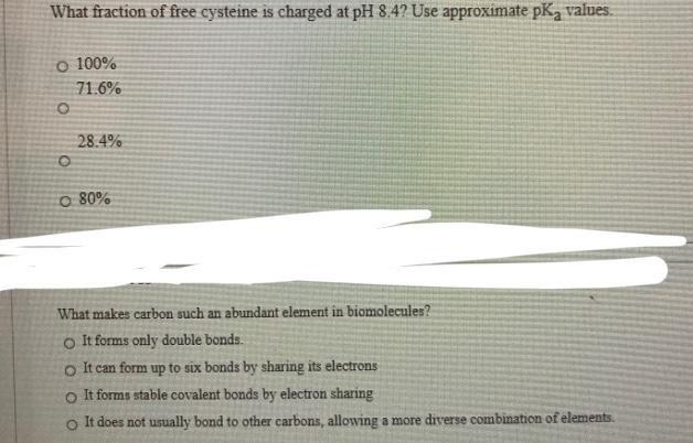 Solved What fraction of free cysteine is charged at pH 8.4? | Chegg.com