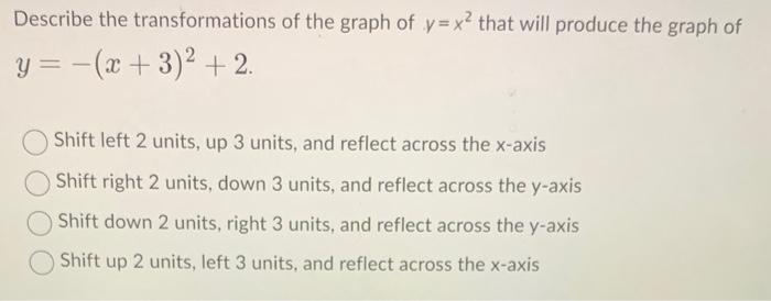 Solved Describe the transformations of the graph of y=x2 | Chegg.com