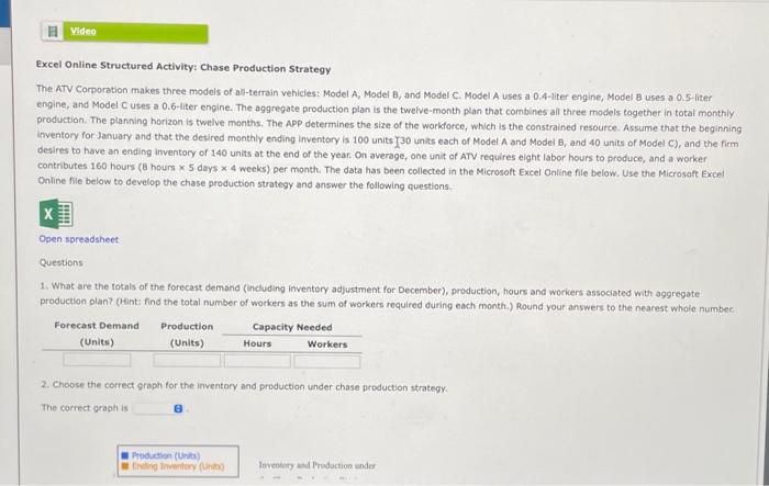 Excel Online Structured Activity: Chase Production | Chegg.com