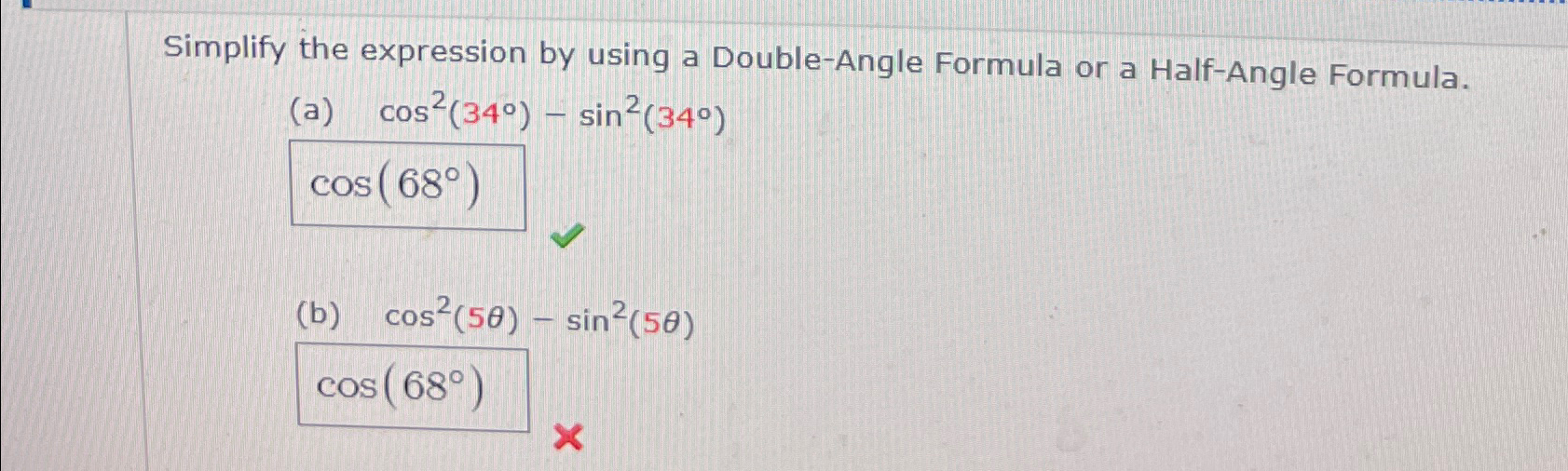 Simplify the expression by using a Double-Angle | Chegg.com