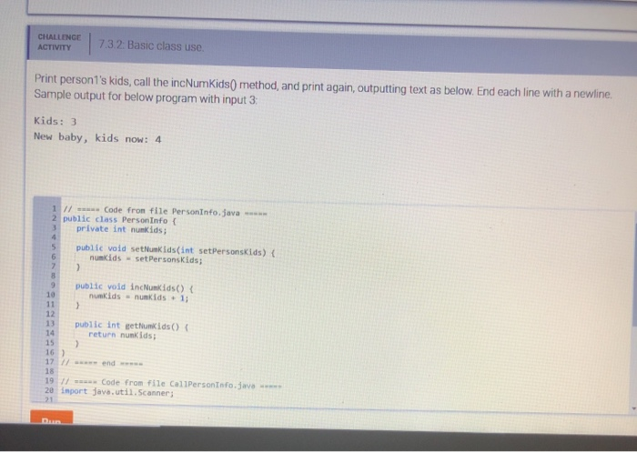 Solved CHALLENGE ACTIVITY 73.2 Basic class use. Print | Chegg.com