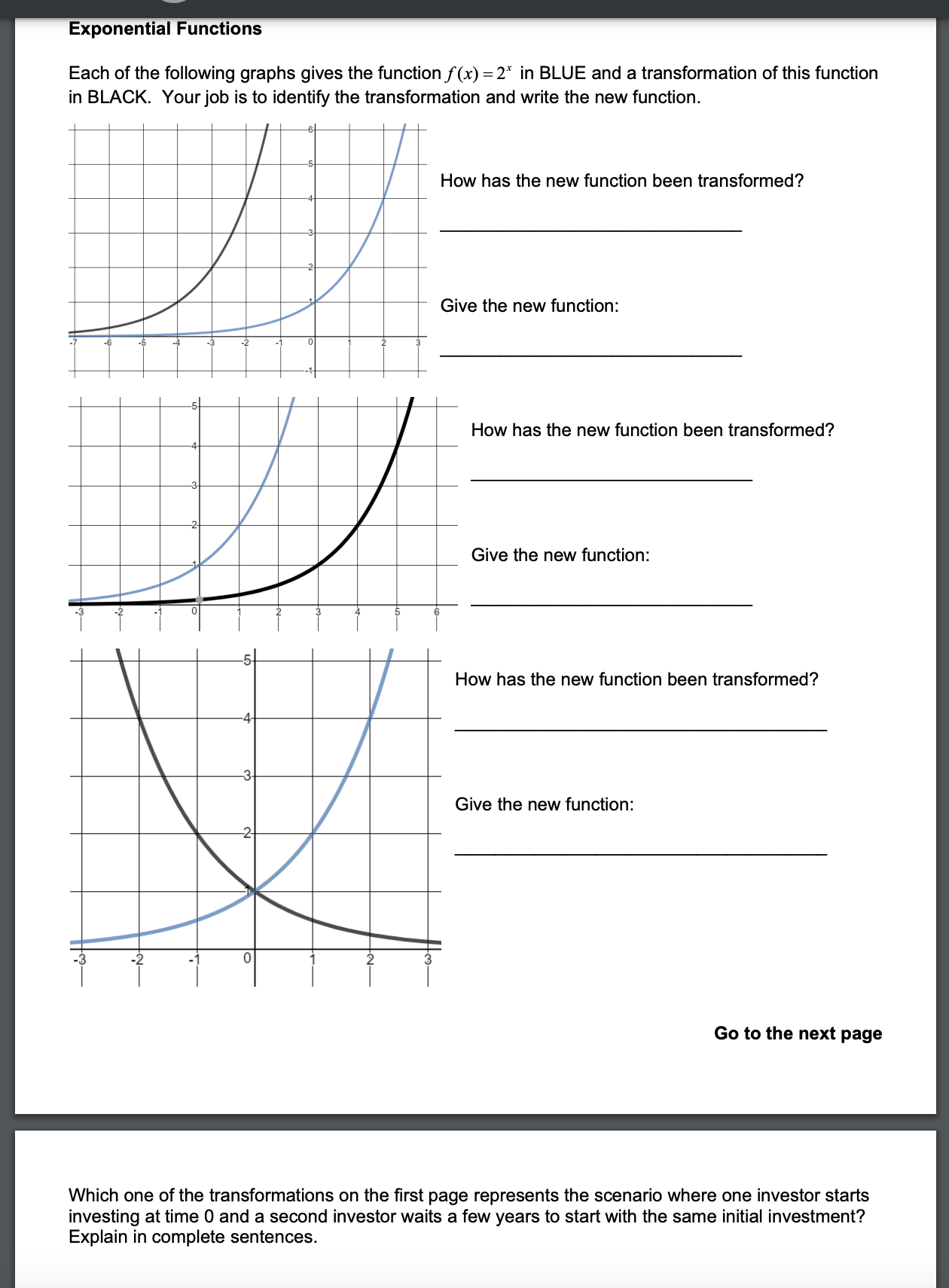 Solved Exponential FunctionsEach of the following graphs | Chegg.com