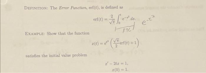 Solved DEFINITION: The Error Function, erf(t), is defined as | Chegg.com