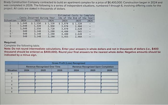 Solved Brady Construction Company contracted to build an | Chegg.com