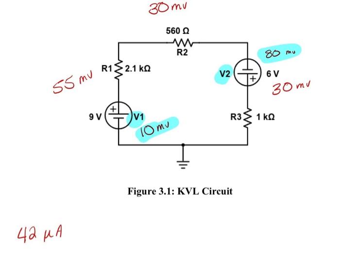 Figure 3.1: KVL CircuitPart 1: Kirchhoff's Voltage | Chegg.com