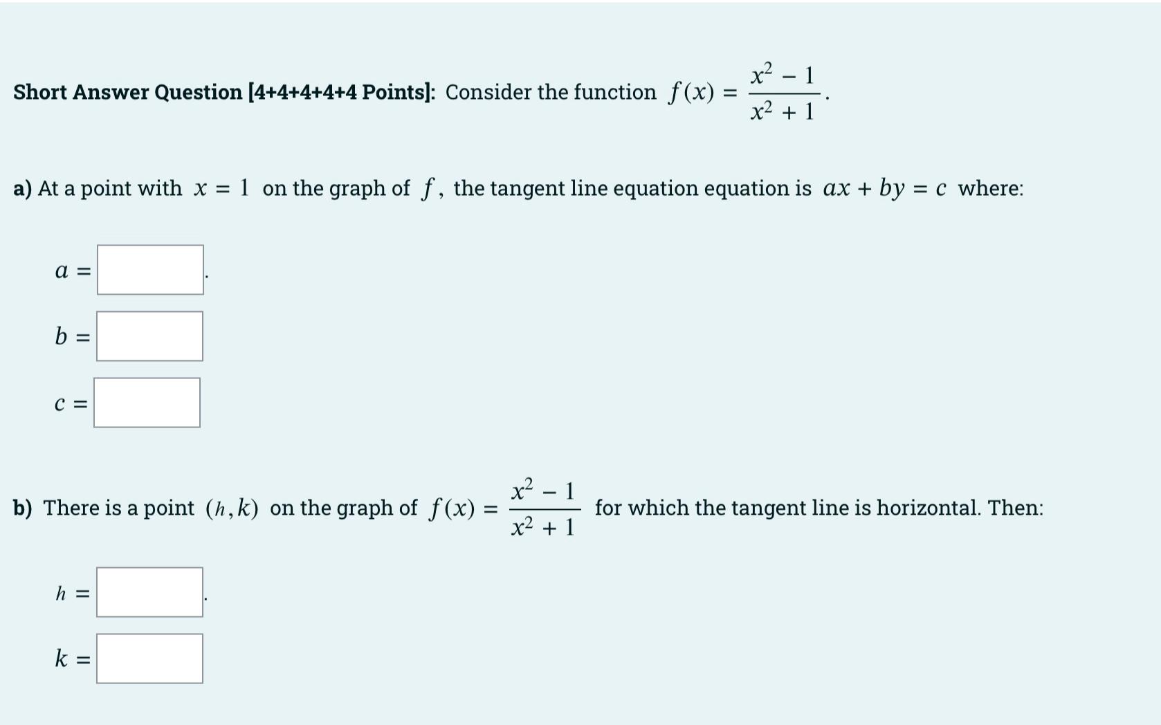 Solved Short Answer Question [4+4+4+4+4 ﻿Points]: Consider | Chegg.com
