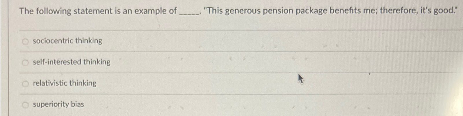 Solved The following statement is an example of "This | Chegg.com