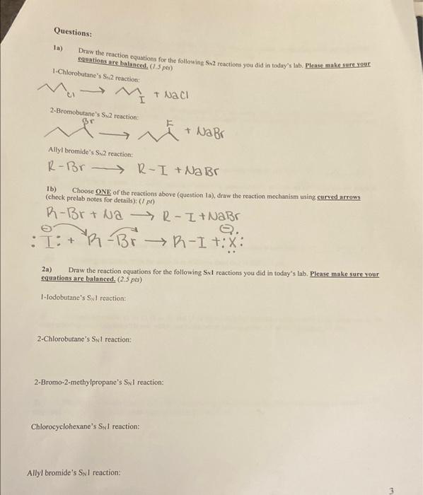 1a) Draw the reaction cquations for the following Sv2 | Chegg.com