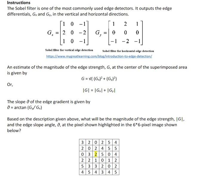 Solved Instructions The Sobel filter is one of the most | Chegg.com