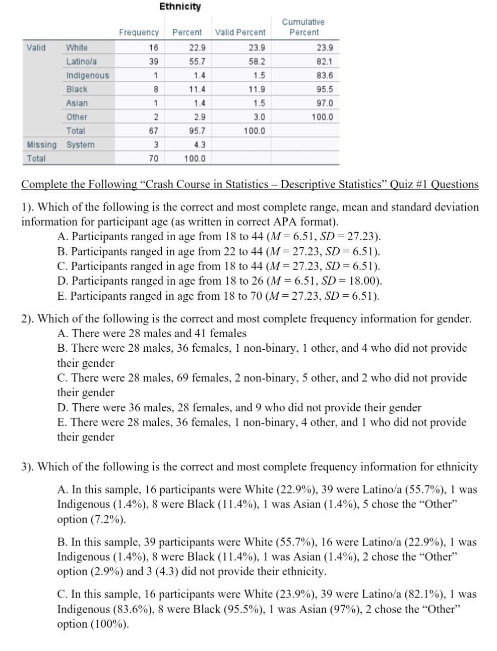 Solved Complete the Following "Crash Course in Statistics - | Chegg.com
