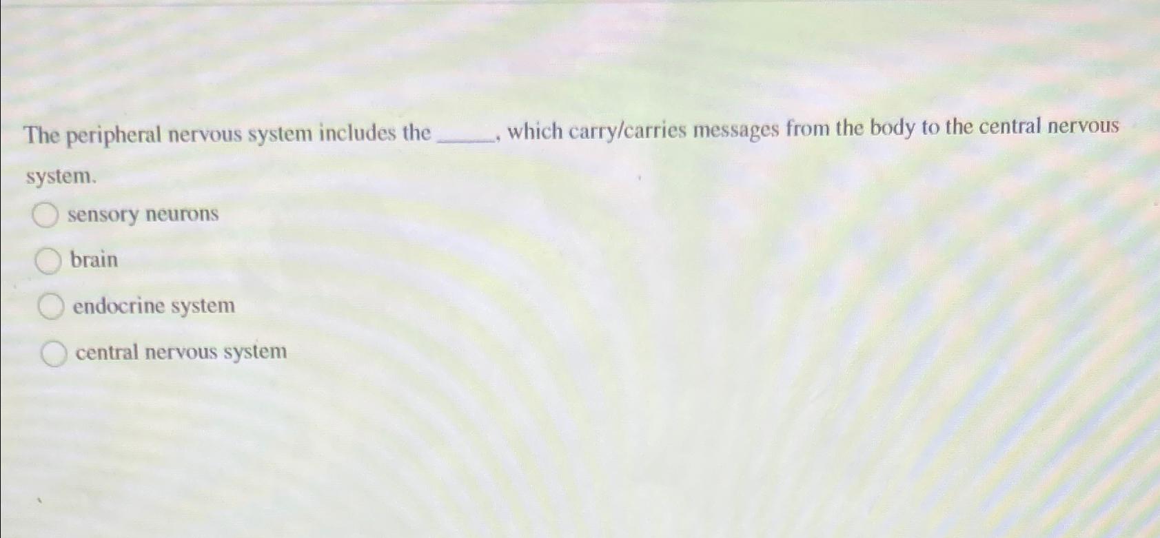 Solved The peripheral nervous system includes the which | Chegg.com