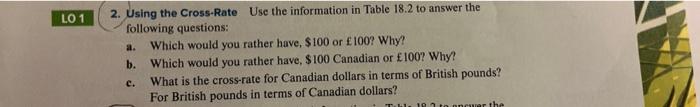 Solved LO 1 2. Using the Cross-Rate Use the information in | Chegg.com