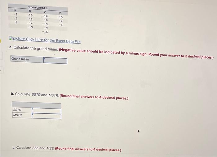 Solved Dicture Click here for the Excel Data File a. | Chegg.com