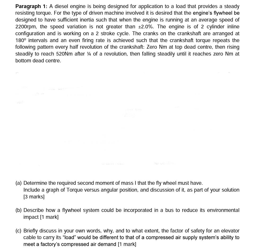 Solved Paragraph 1: A diesel engine is being designed for | Chegg.com