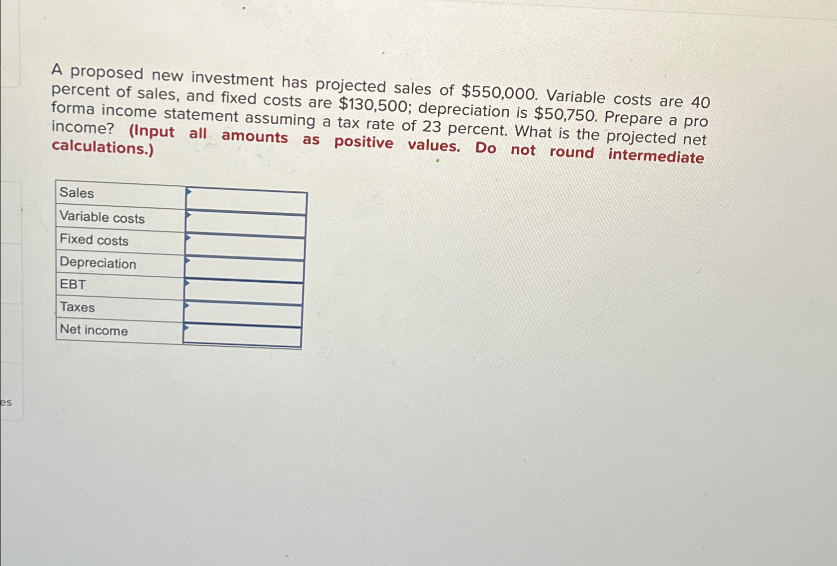 Solved A proposed new investment has projected sales of | Chegg.com