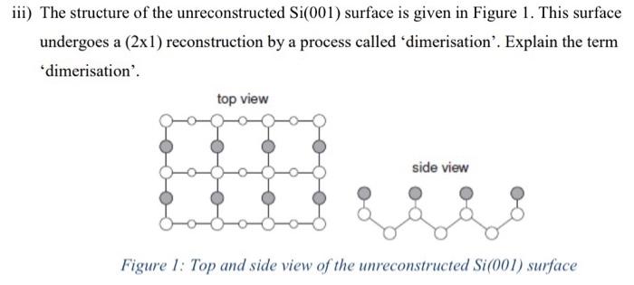 Solved iii) The structure of the unreconstructed Si(001) | Chegg.com