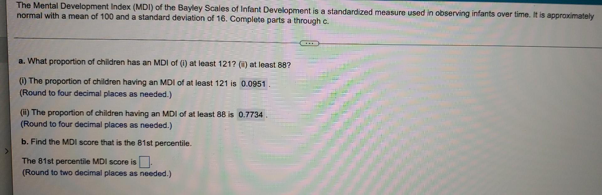 Solved The Mental Development Index (MDI) of the Bayley | Chegg.com