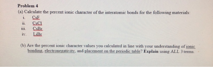 Solved Problem 4 (a) Calculate the percent ionic character | Chegg.com