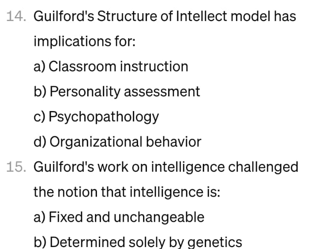 Solved Guilford's Structure of Intellect model has | Chegg.com
