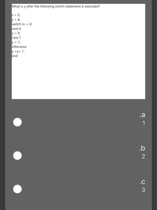 Solved What is y after the following switch statement is | Chegg.com