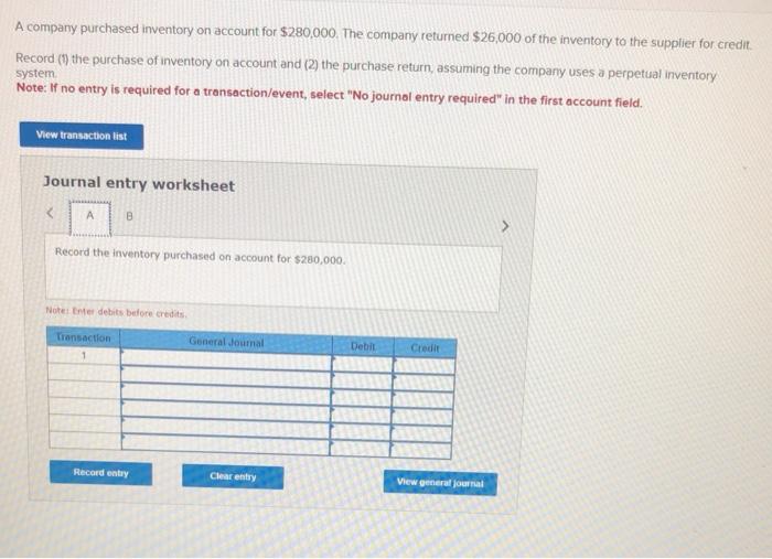 Solved A company purchased inventory on account for | Chegg.com