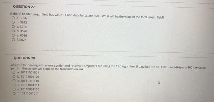Solved QUESTION 27 If the IP header length field has value | Chegg.com