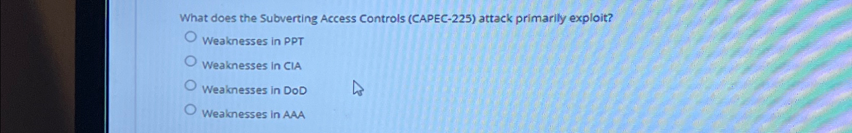 Solved What does the Subverting Access Controls (CAPEC-225) | Chegg.com