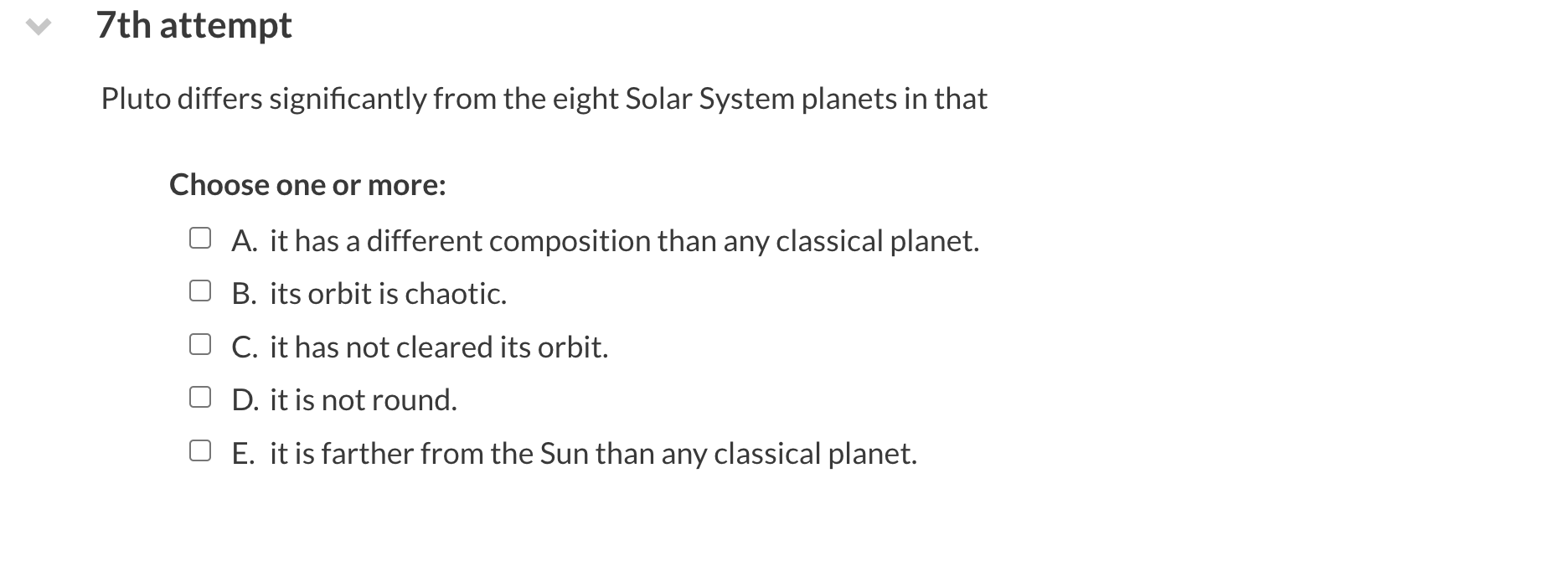 Solved 7th attemptPluto differs significantly from the eight | Chegg.com