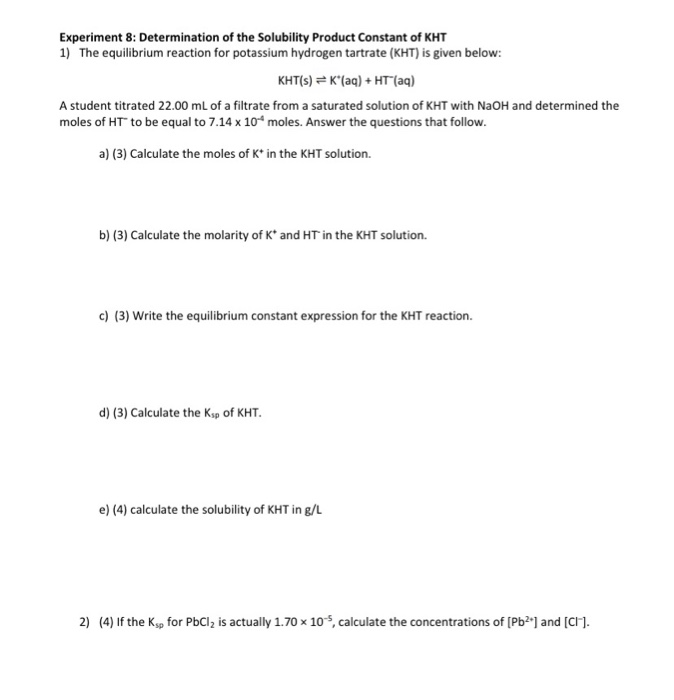 Solved Experiment 8: Determination of the Solubility Product | Chegg.com
