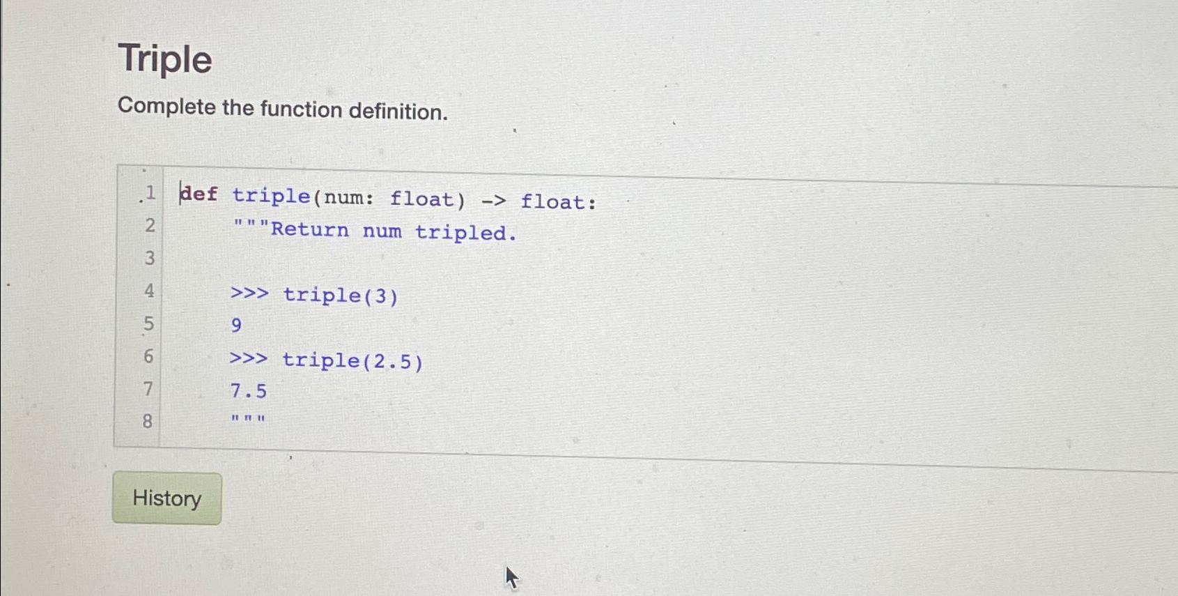 Solved TripleComplete the function | Chegg.com